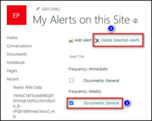 Create SharePoint Alerts [Manage, View, or Delete Alerts]