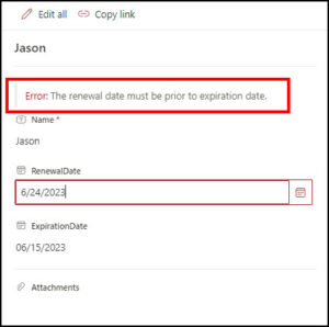 Column Validation in SharePoint [Add List/Library Formula]