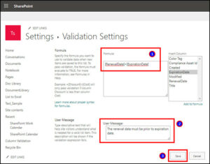Column Validation in SharePoint [Add List/Library Formula]