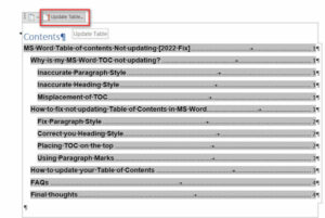 SOLVED: MS Word Table of Contents Not Updating [Quick Guide]
