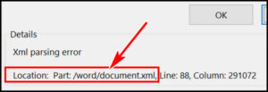 Fix Xml Parsing Error in Microsoft Word Document
